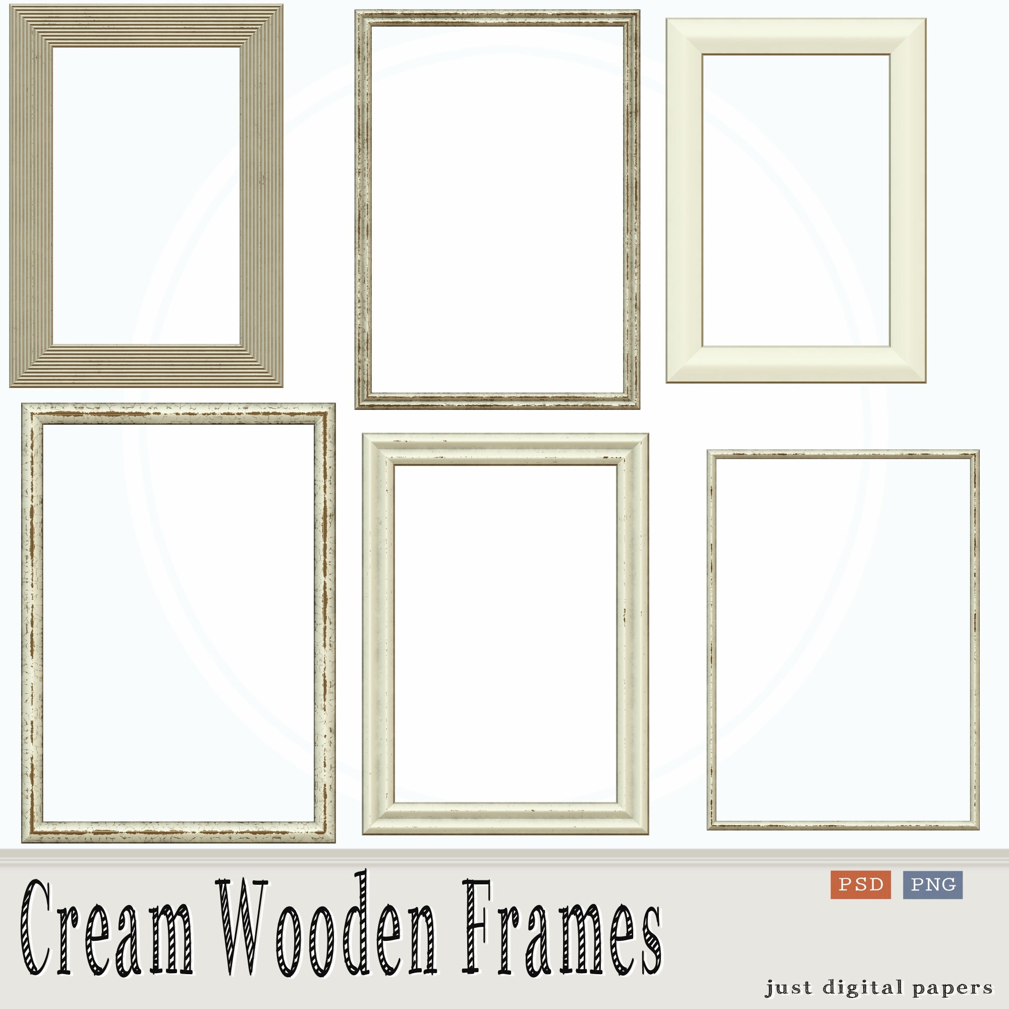 Cream Wood Frames, Digital Frames, Psd Frames, Scrapbook Frames, PSD ...