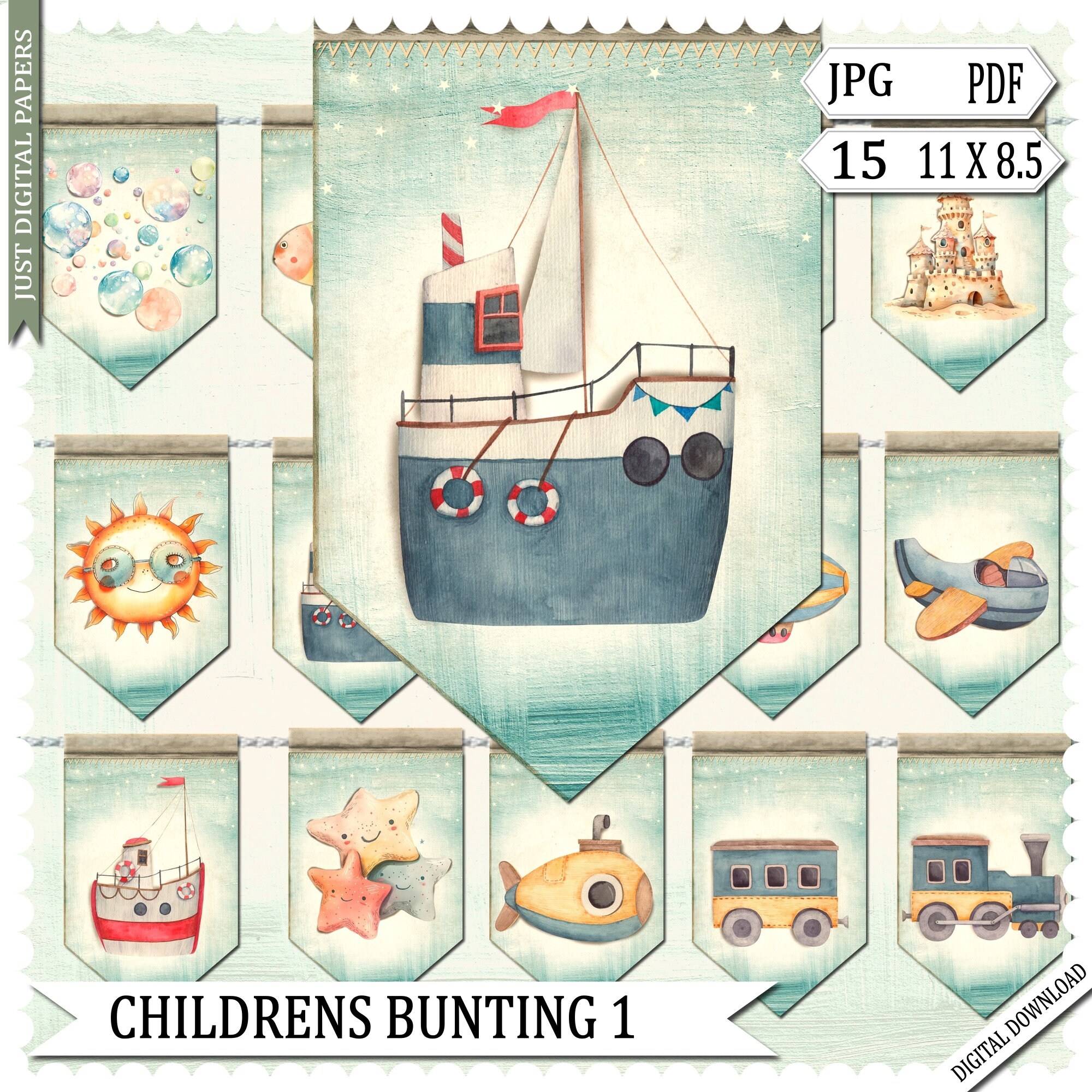 Children's Bunting, Shop Bunting, Craft Bunting, Blue Bunting, Toy ...