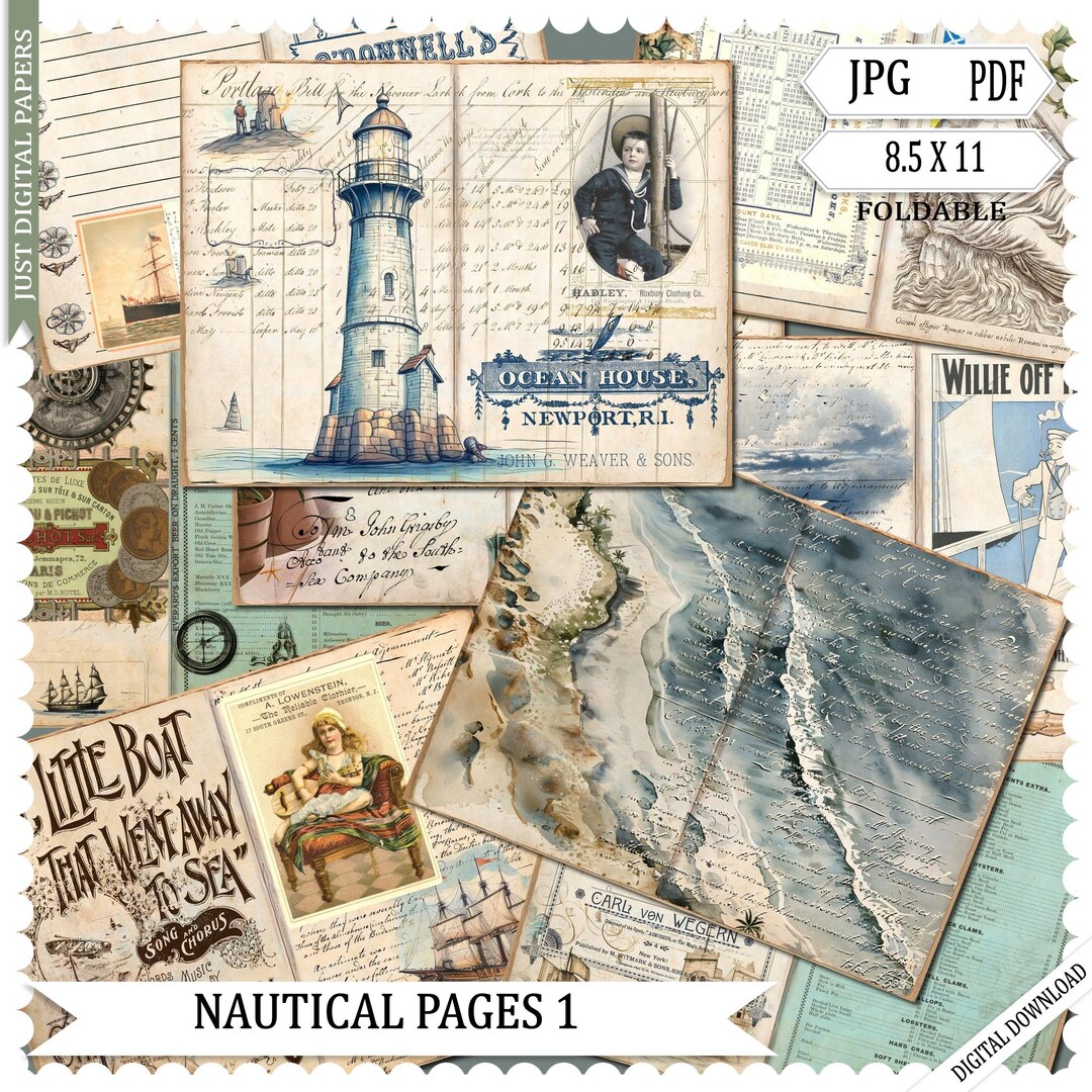 Nautical Journal, Set 1, Papers, Ocean Papers, Beach Papers, Sea ...