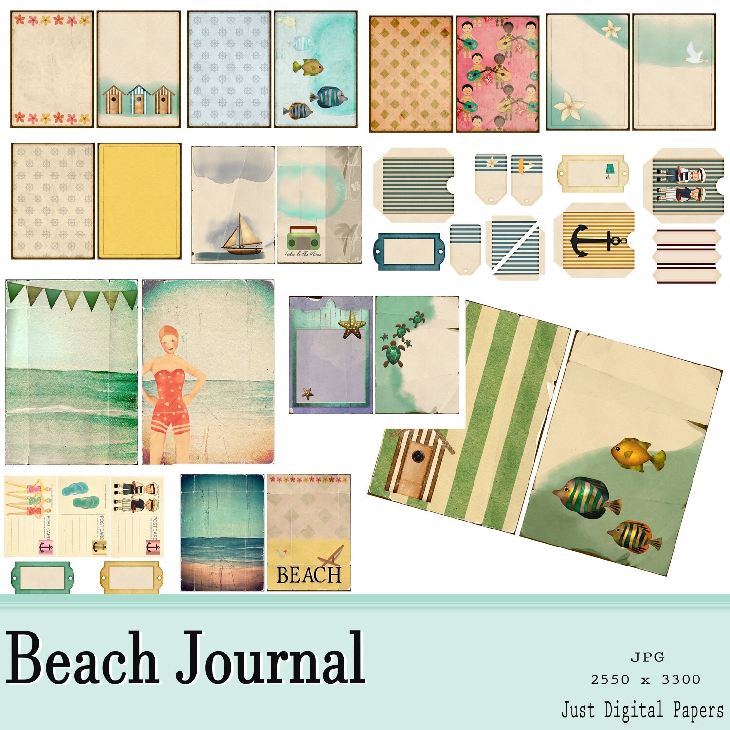 Beach Journal, Ocean Kit Printable, Scrapbook, Digital, Printable ...