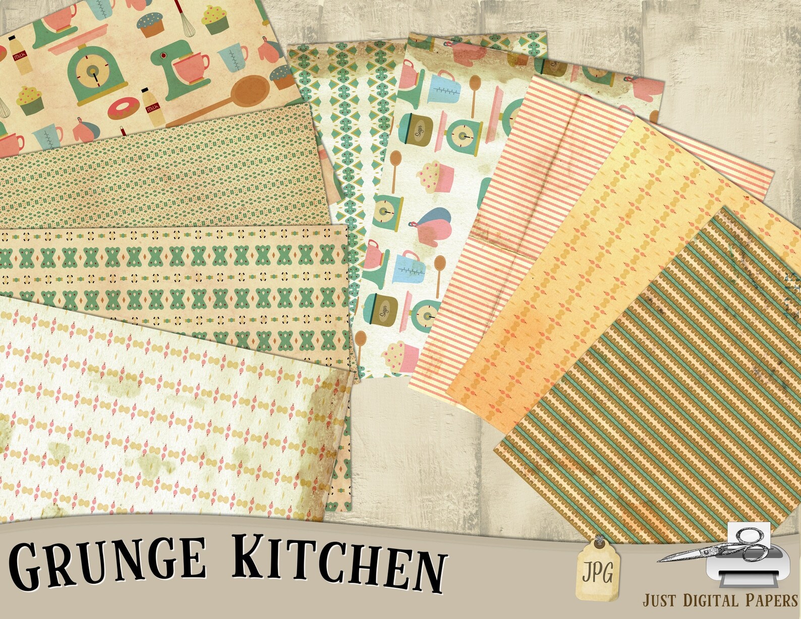 Kitchen Papers Grunge Journal Kitchen Scrapbook Papers - Etsy