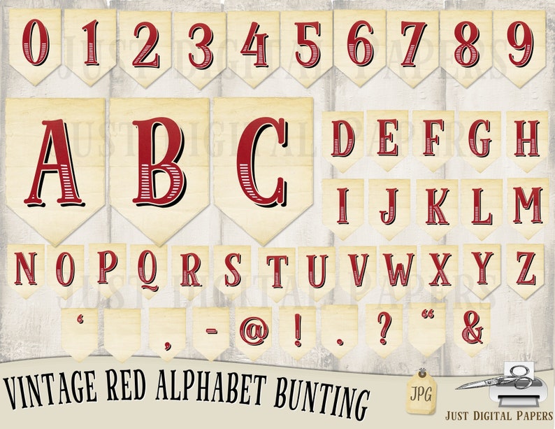 Alphabet Bunting Vintage Red Banner Printable Printable - Etsy
