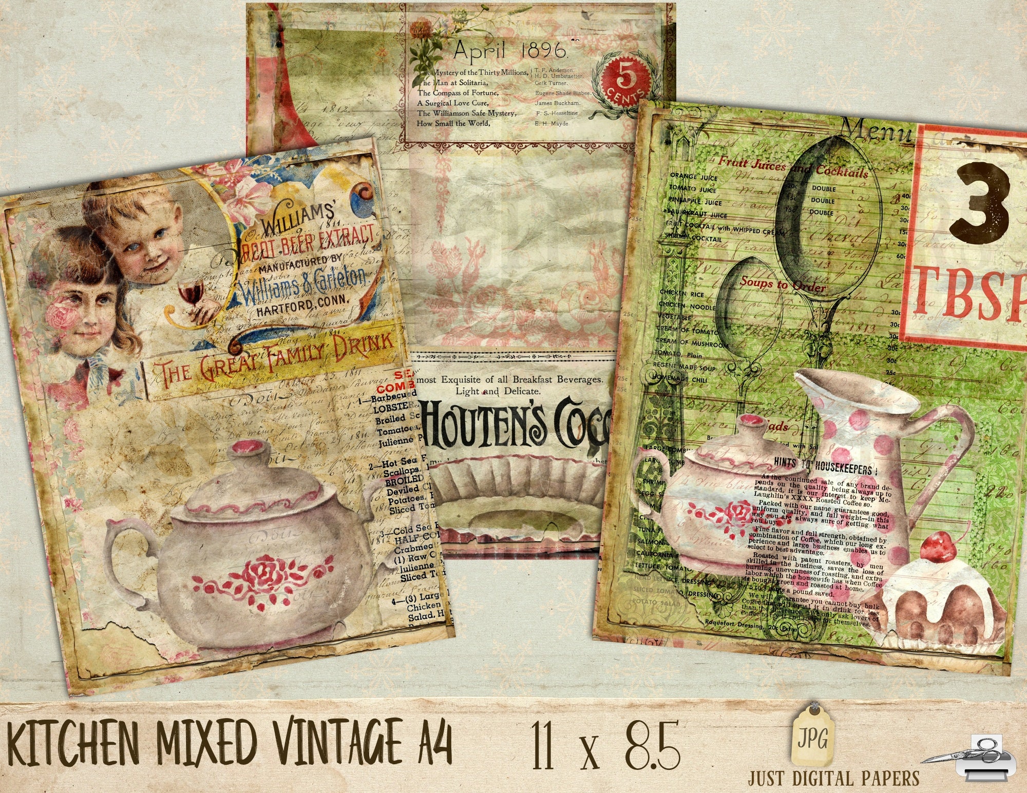 Kitchen Papers, Journal, Ephemera, Vintage Scrapbook, Papers, Vintage ...