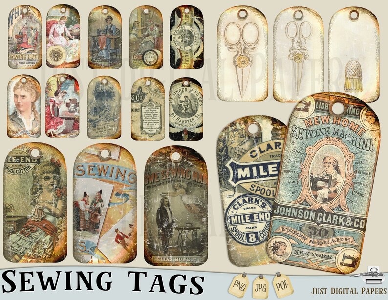 Sewing Printable Tags Sew Journal sewing Scrapbook Papers | Etsy