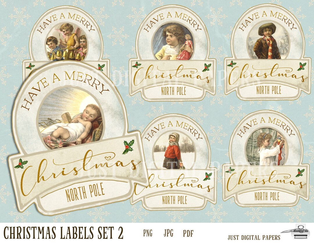 Christmas Labels, Badges, Journal Badges, Christmas Scrapbook, Ephemera ...