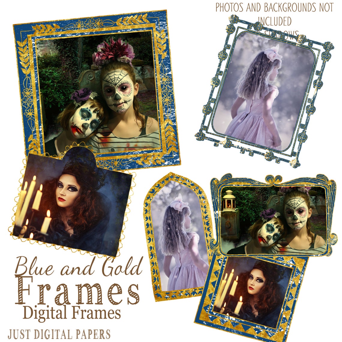 Gold and Blue Frames Digital Frames Gold Foil Frames | Etsy Australia
