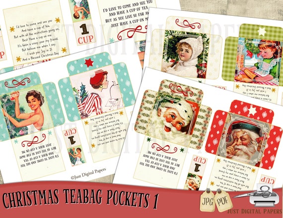 Teabag Pocket Printable Gift Cards Printable Christmas Card | Etsy