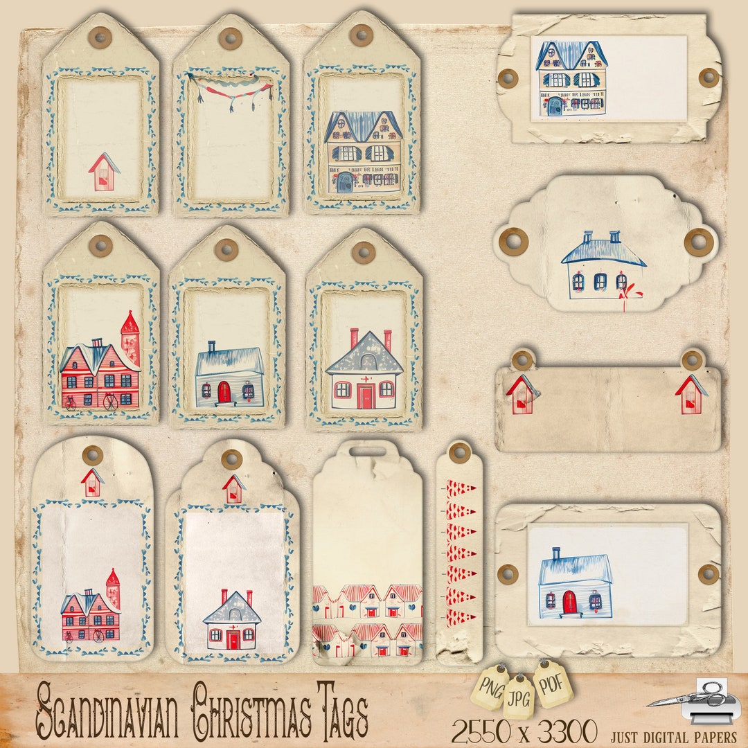 Scandinavian Tags, Christmas, Printable, Houses, Journal, Scrapbooking ...