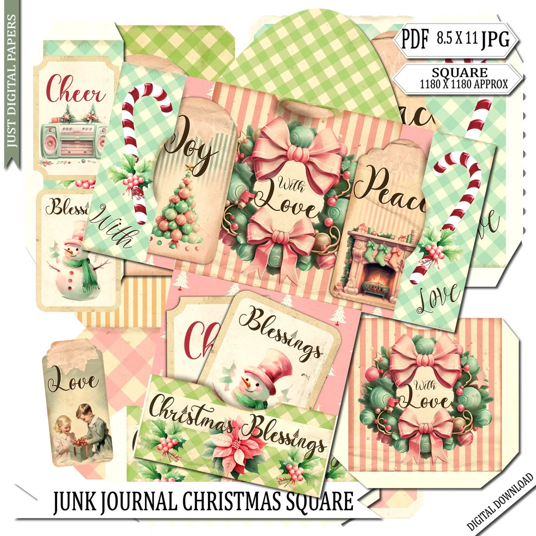 Retro Christmas, Square Folder, Printable, Christmas Card, Cut Out ...