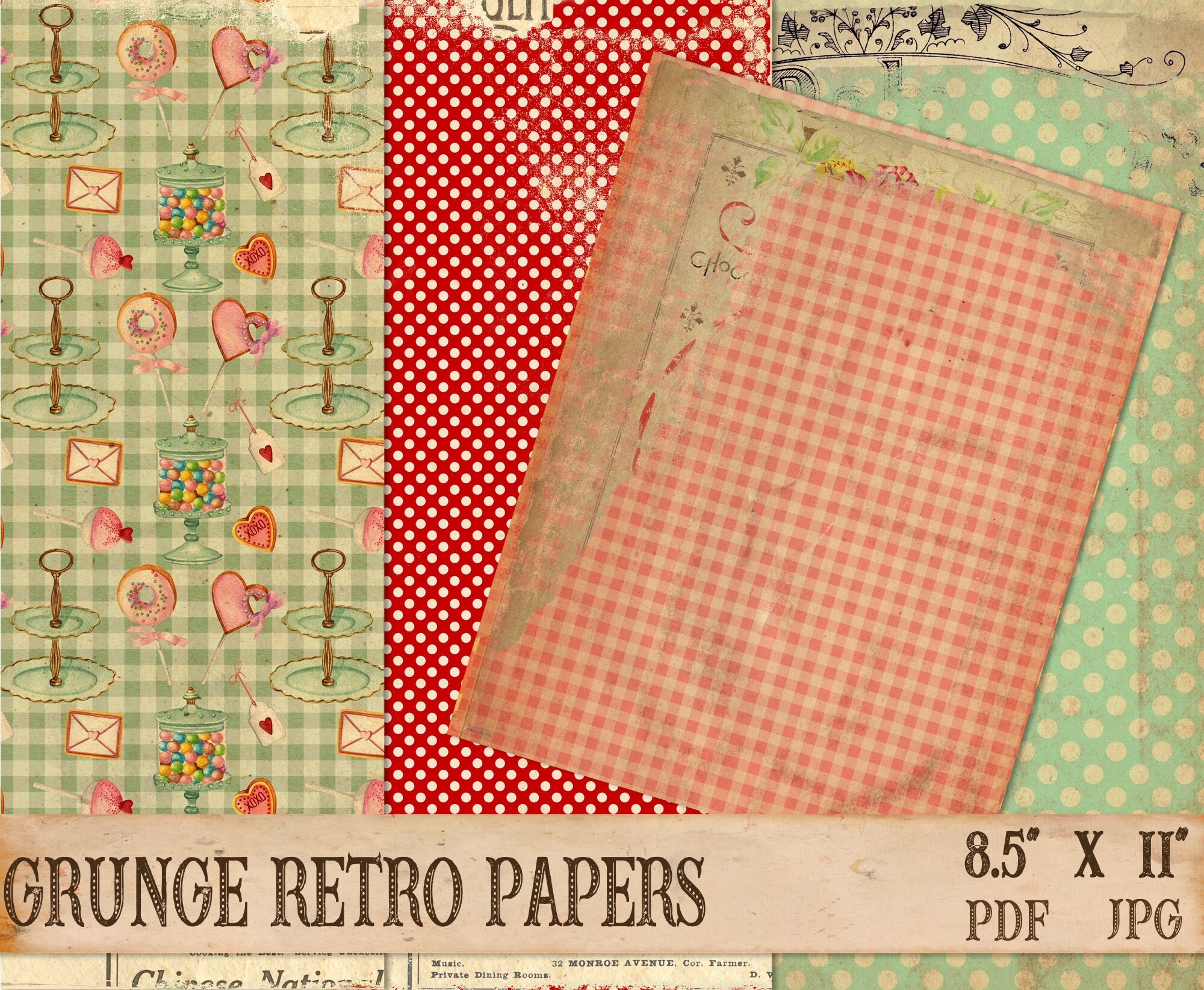 Retro Paper Printable Paper Retro Grunge Textures 50s - Etsy