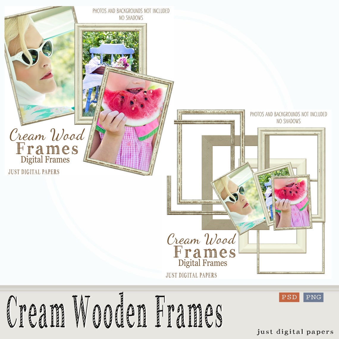 Cream Wood Frames Digital Frames Psd Frames Scrapbook - Etsy