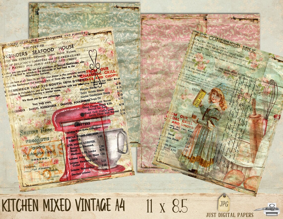 Kitchen Papers, Journal, Ephemera, Vintage Scrapbook, Papers, Vintage ...