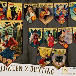 Halloween Printable Bunting, Halloween Bunting, Vintage Bunting, Retro ...