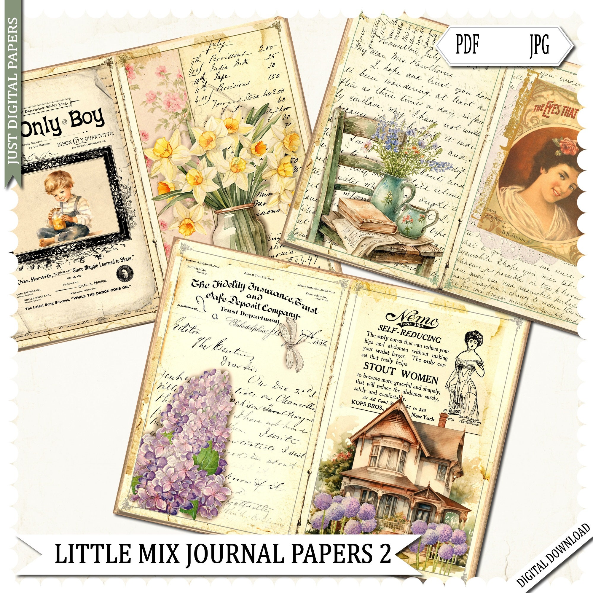 Journal Paper Mix, Pretty Journal Papers, Feminine, Ephemera, Sweet ...