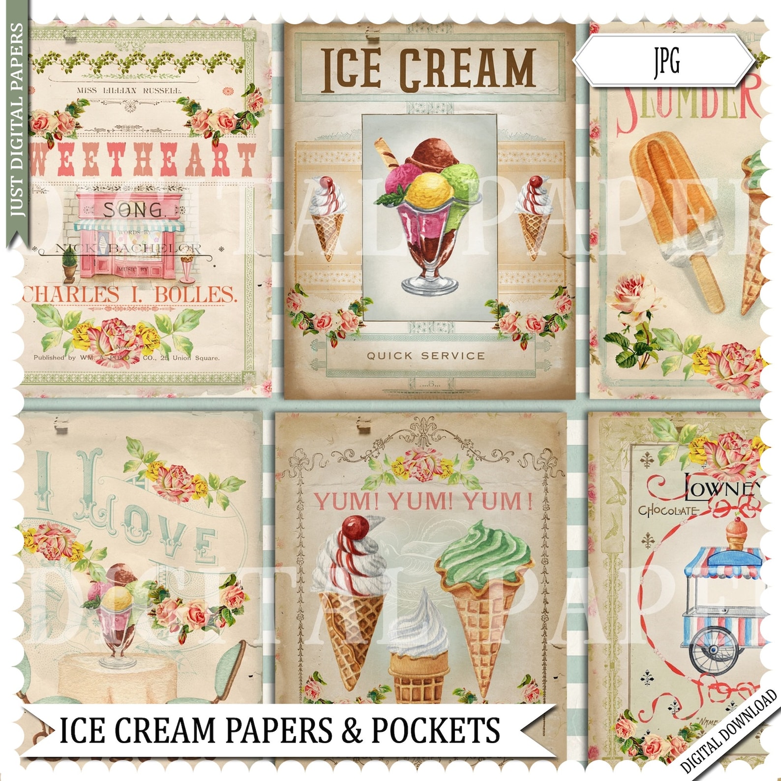 Ice Cream Journal Paper: Printable Scrapbook Collage (digital Download ...