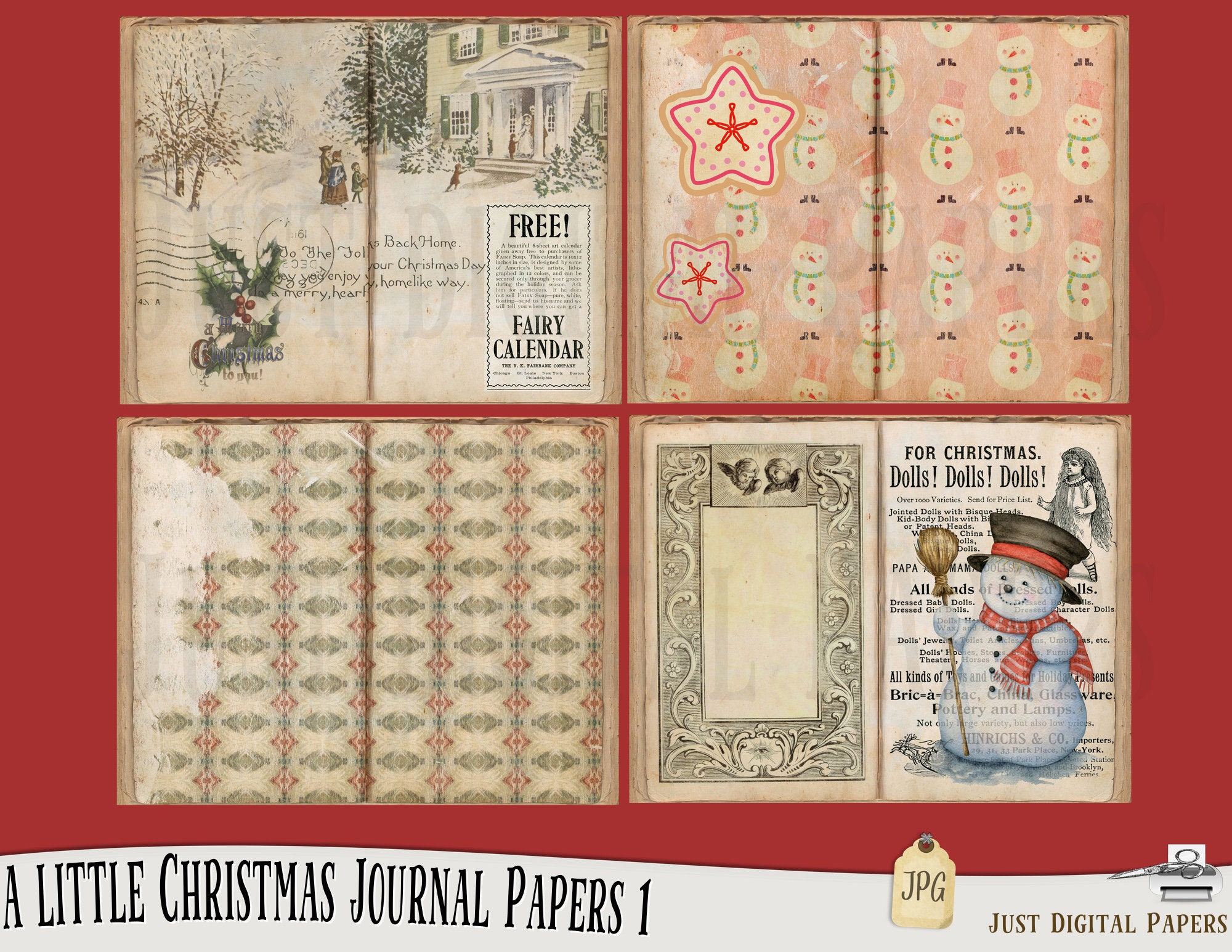 Christmas Journal Papers Mix, Journal Papers, Santa Papers, Ephemera ...