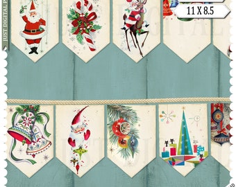 Christmas Bunting 2, Retro Christmas Printable Bunting, Vintage Bunting ...