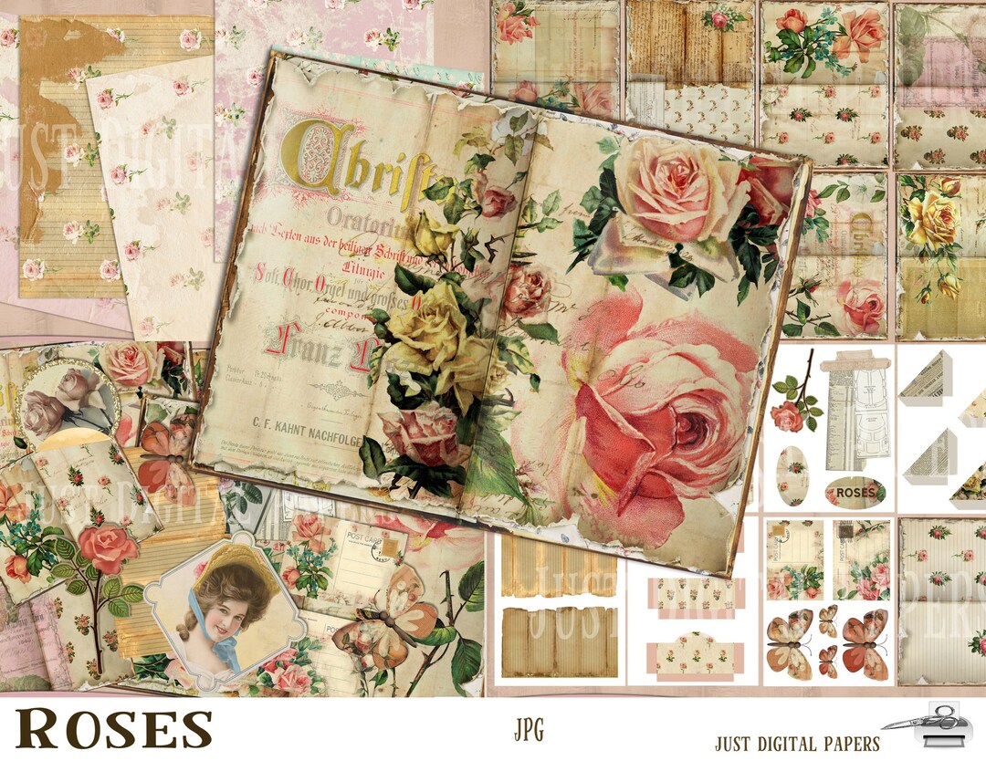 Rose Journal, Flower Journal, Garden Journal, Romance Scrapbook, Papers ...