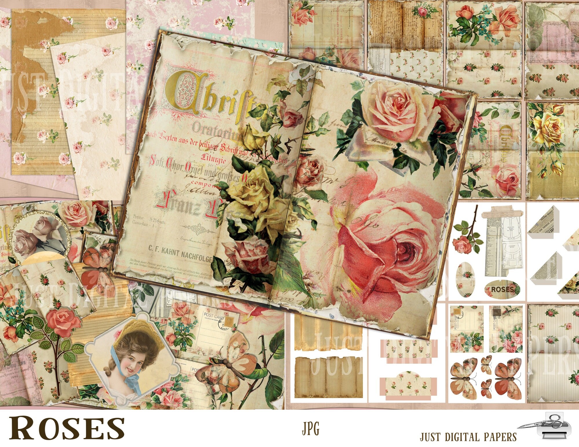 Rose Journal, Flower Journal, Garden Journal, Romance Scrapbook, Papers ...