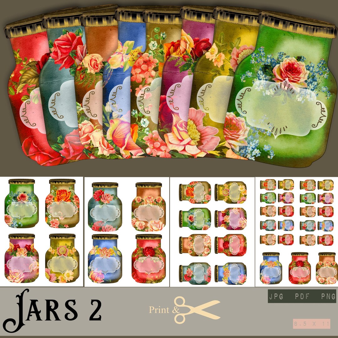 Jar Labels Jar Collage Sheet Printable Jar Journal Instant - Etsy UK