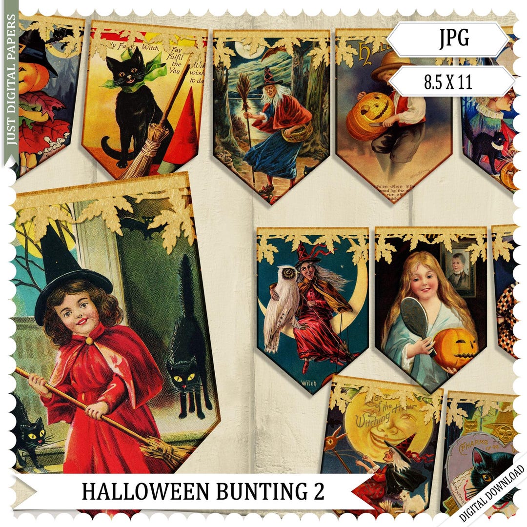 Halloween Printable Bunting, Halloween Bunting, Vintage Bunting, Retro ...