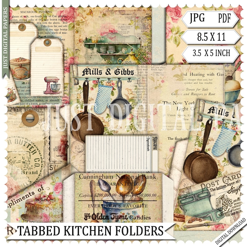 Tabbed Journal, Kitchen Tabbed Folder, Printable, Instant Download ...