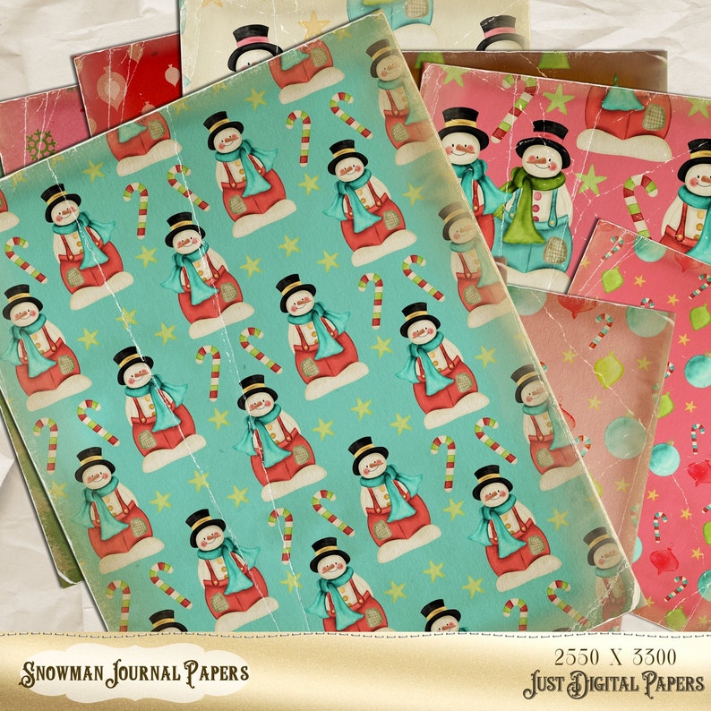 Snowman Papers, Journal Scrapbook, Papers, Christmas Papers, Printable ...