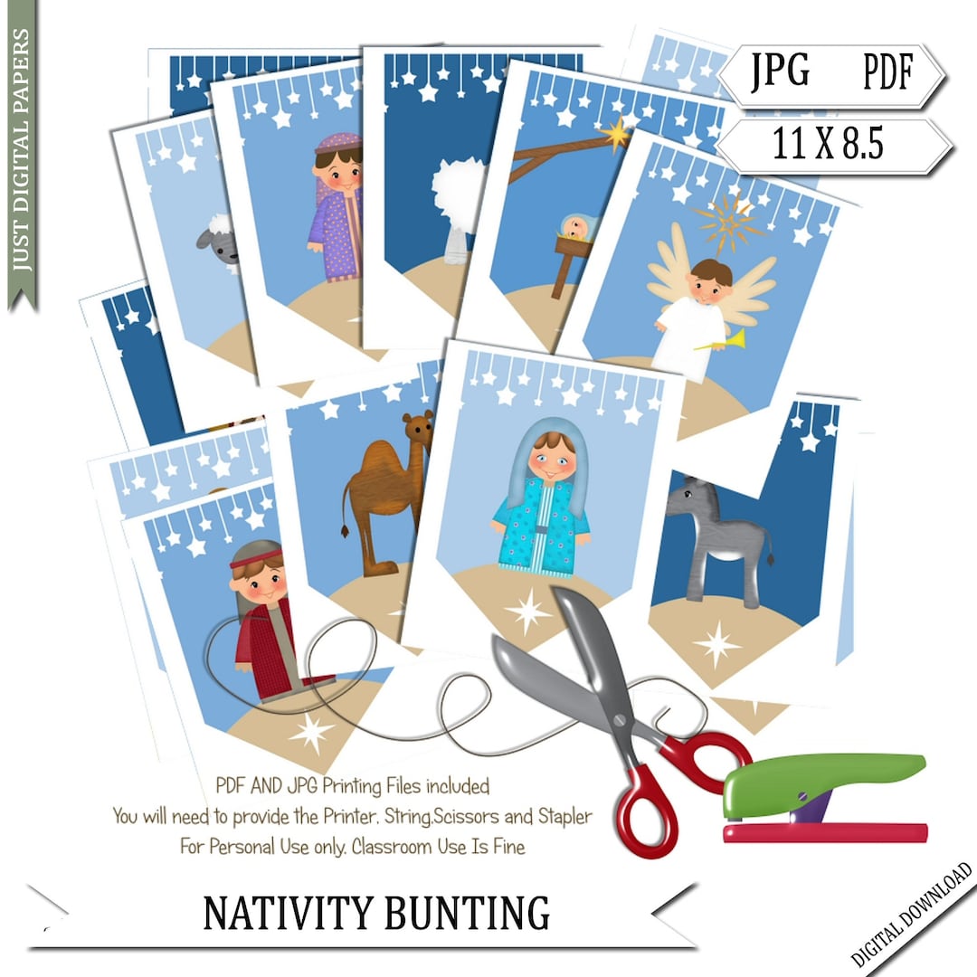 Nativity Bunting, Printable Bunting, Christmas Bunting, Christian ...
