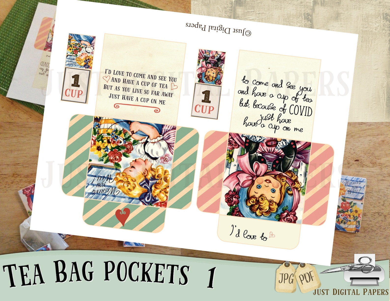 Teabag Pocket Printable, Gift Cards, Printable Friendship Card, Card ...