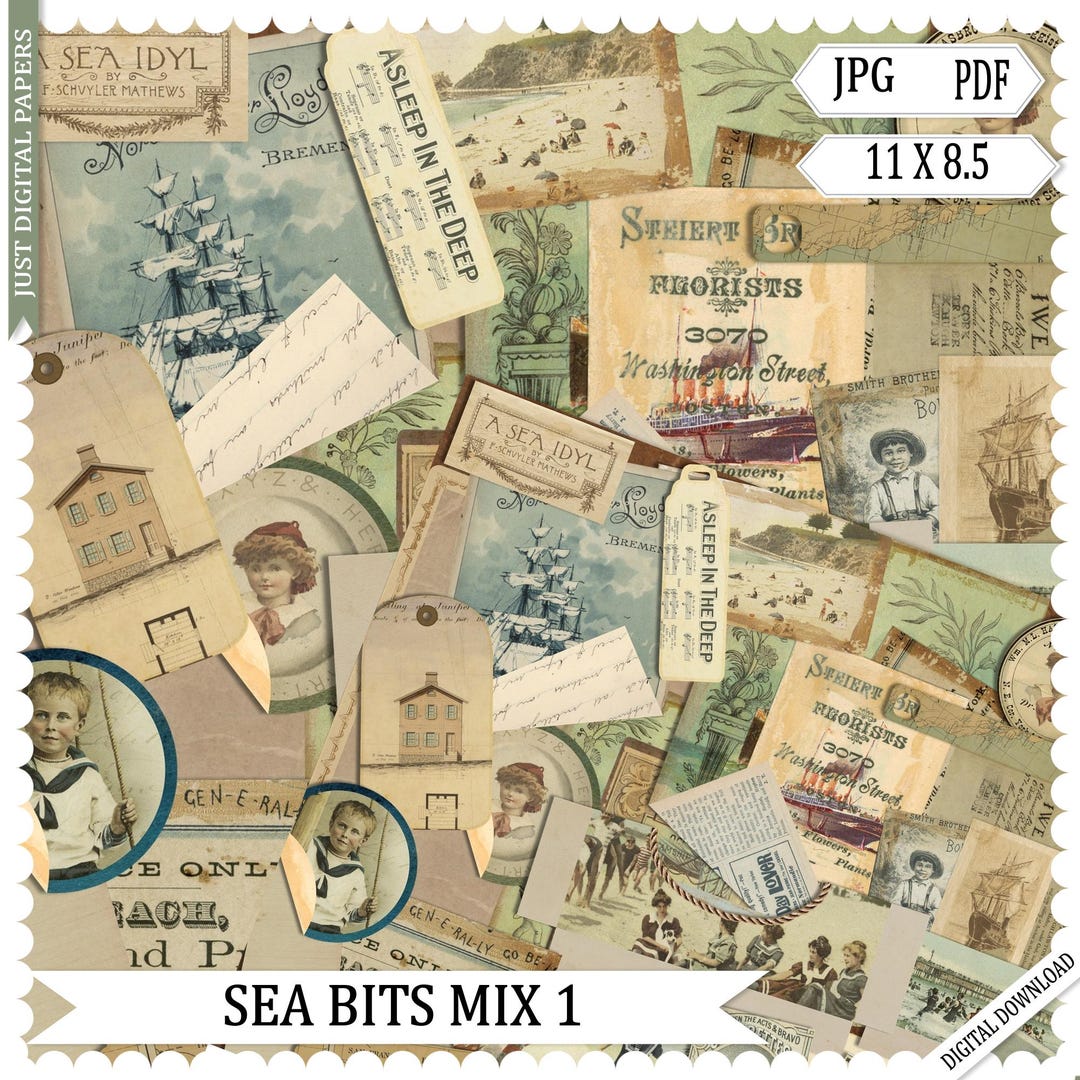Sea Ephemera: Ocean Scrapbook Paper, Ships & Beach (digital Download ...