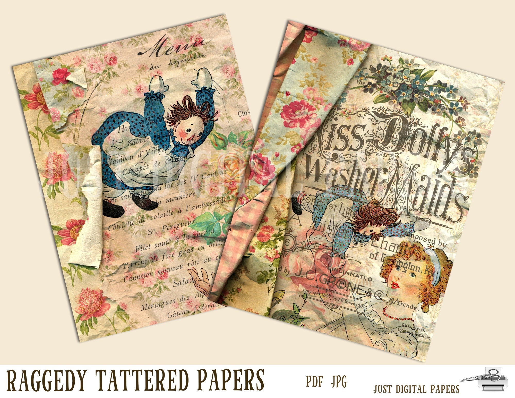 Raggedy Journal Doll Paper Papers Vintage Printable - Etsy