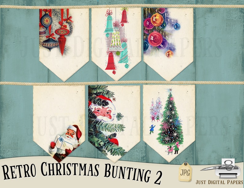 Christmas Bunting 2 Retro Christmas Printable Bunting | Etsy