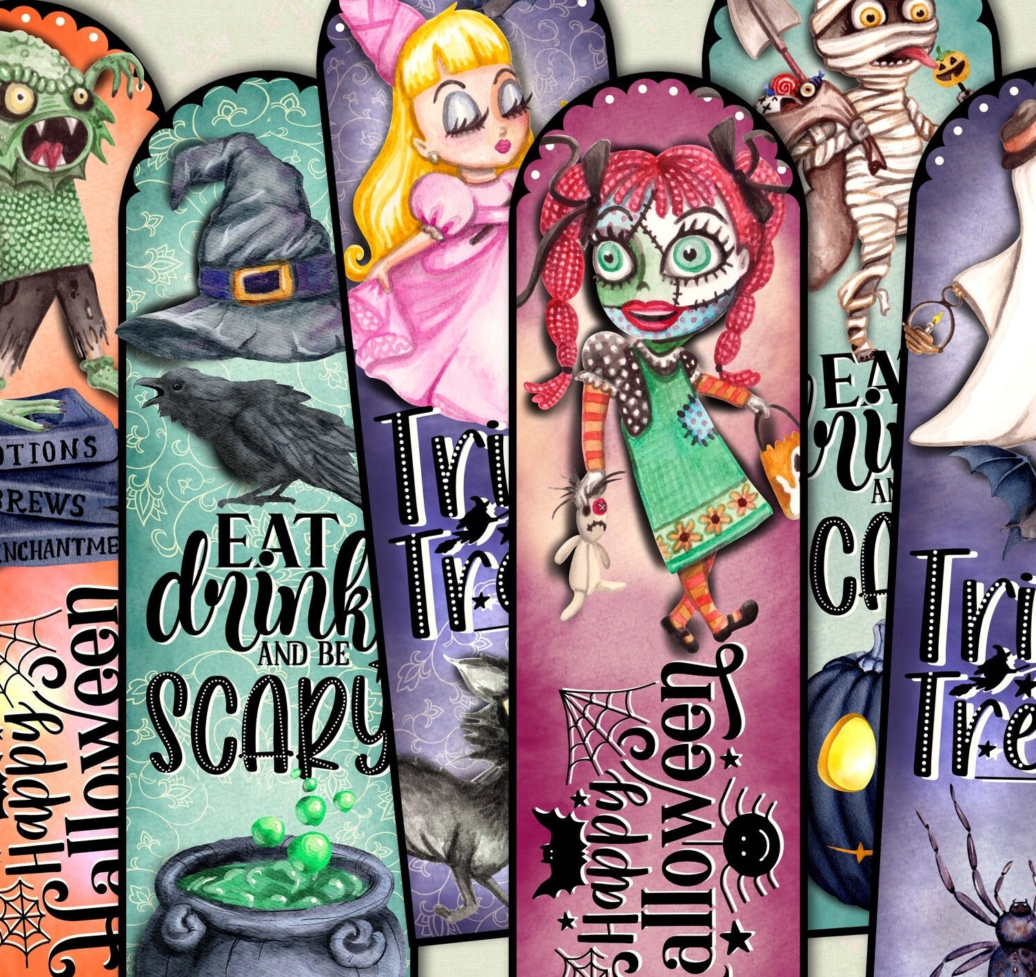 Halloween Bookmarks, Printable Bookmarks, Halloween Sentiments, Spooky ...