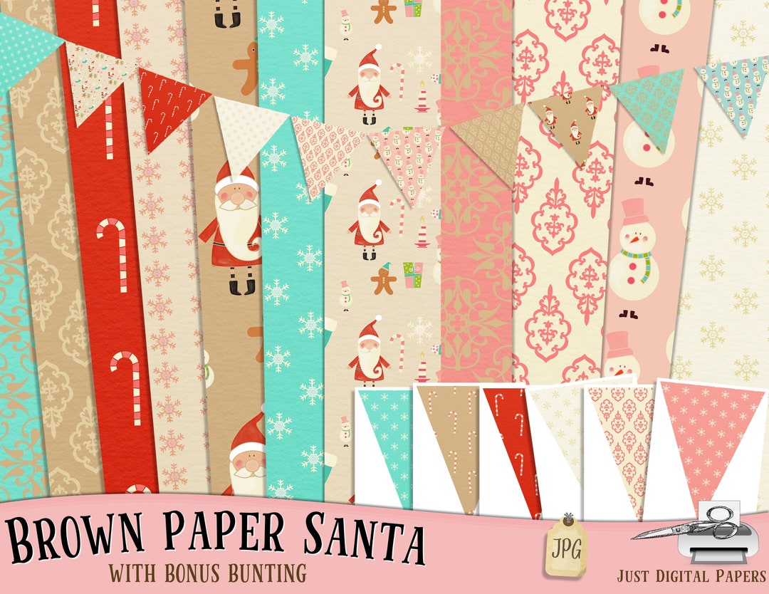 Christmas Paper, Brown Christmas Paper, Santa Paper, Snowman Paper ...