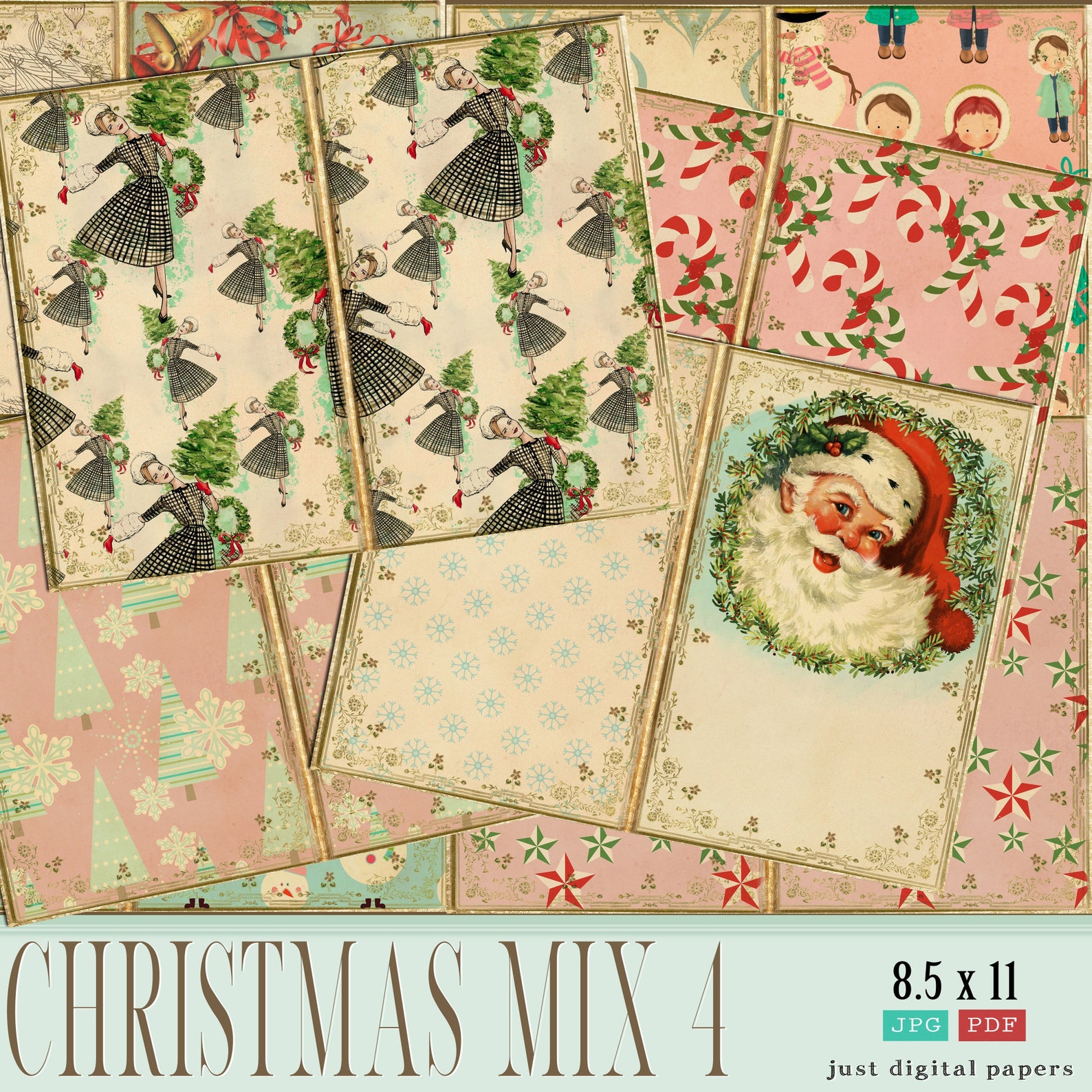 Christmas Papers Journal Papers Mixed Christmas Mix 4 | Etsy