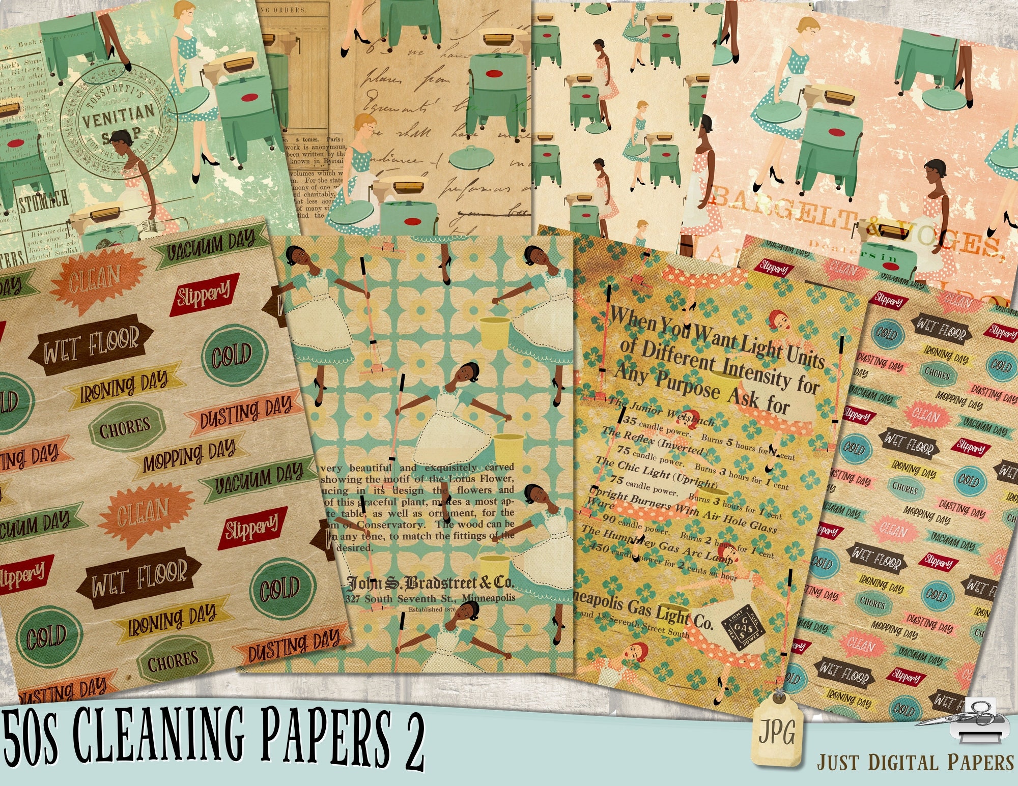 Housework Papers Grunge Journal Cleaning Scrapbook Papers - Etsy Australia