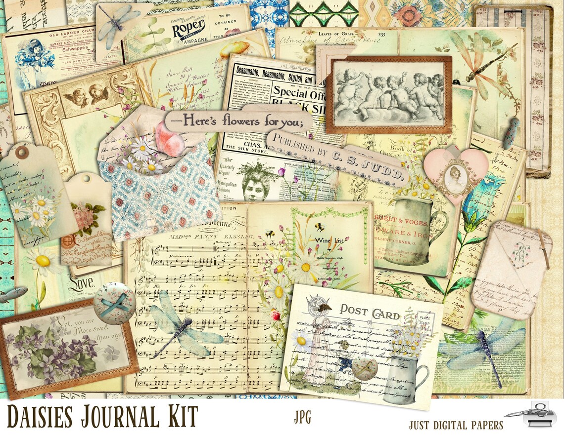 Daisy Journal Junk Journal Daisy Papers Ephemera Instant - Etsy