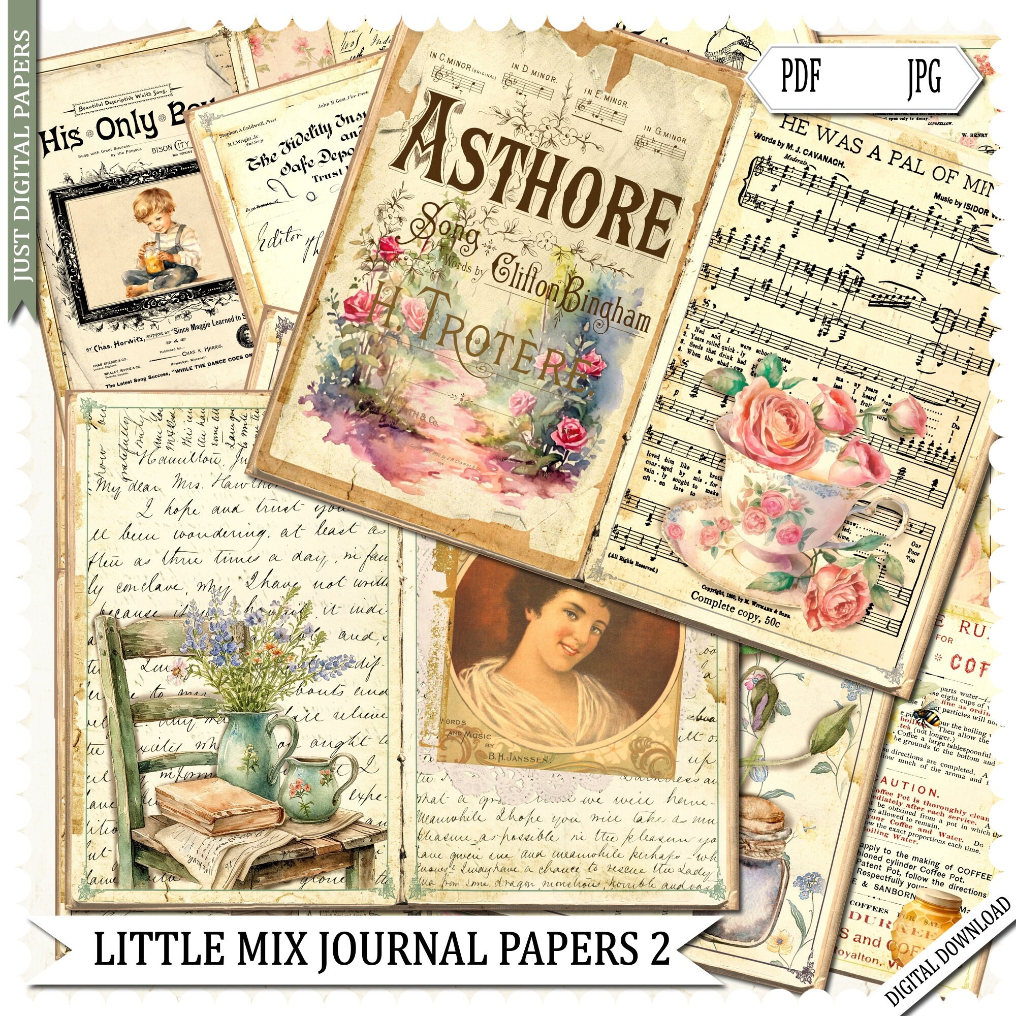 Journal Paper Mix, Pretty Journal Papers, Feminine, Ephemera, Sweet ...