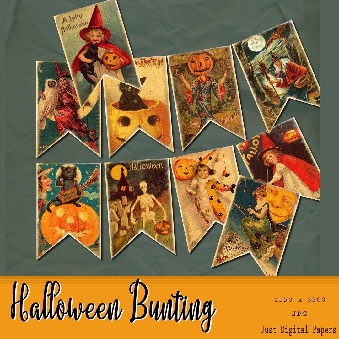Halloween Printable Bunting, Halloween Bunting, Vintage Bunting, Retro ...