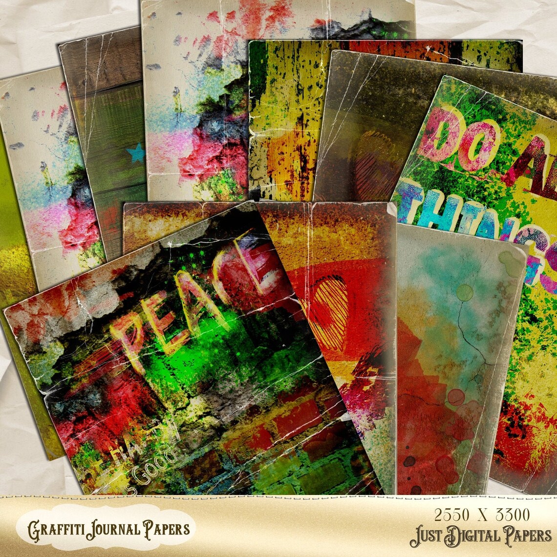 Journal Papers Graffiti Look Journal Urban Scrapbook - Etsy
