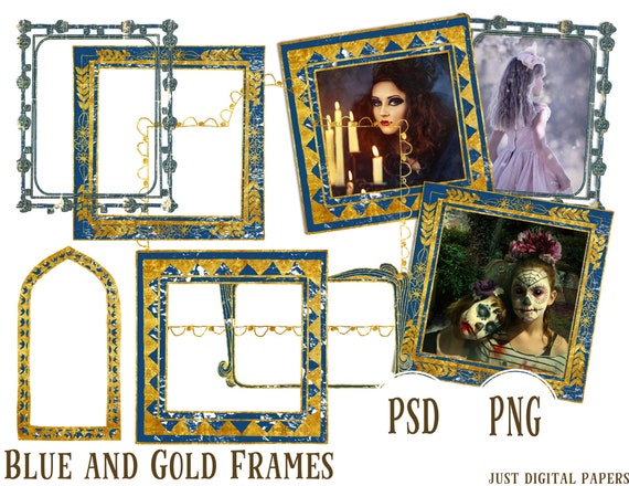 Gold and Blue Frames Digital Frames Gold Foil Frames | Etsy Australia