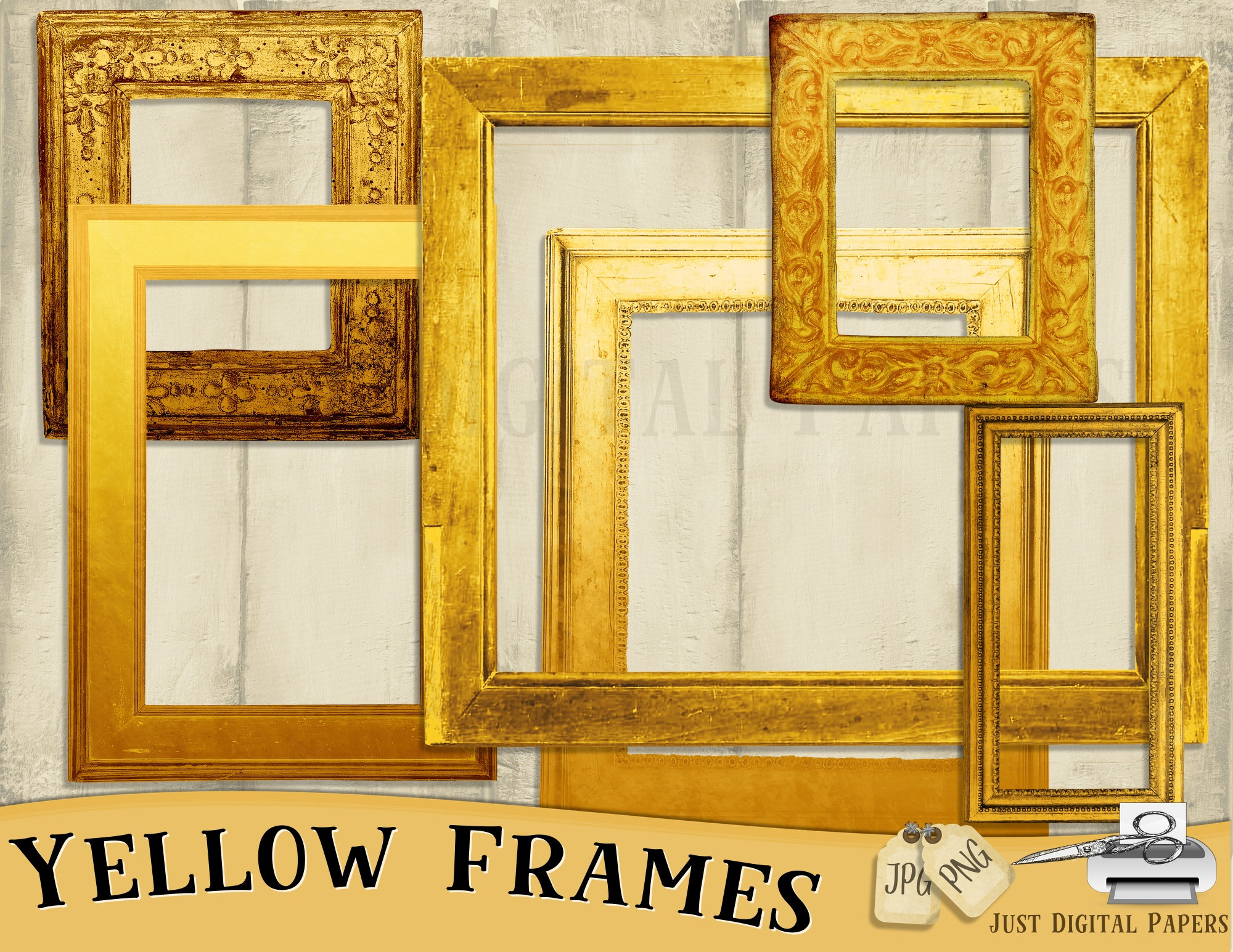 Yellow Frames, Digital Frames, Summer Frames, Scrapbook Frames, Bright ...