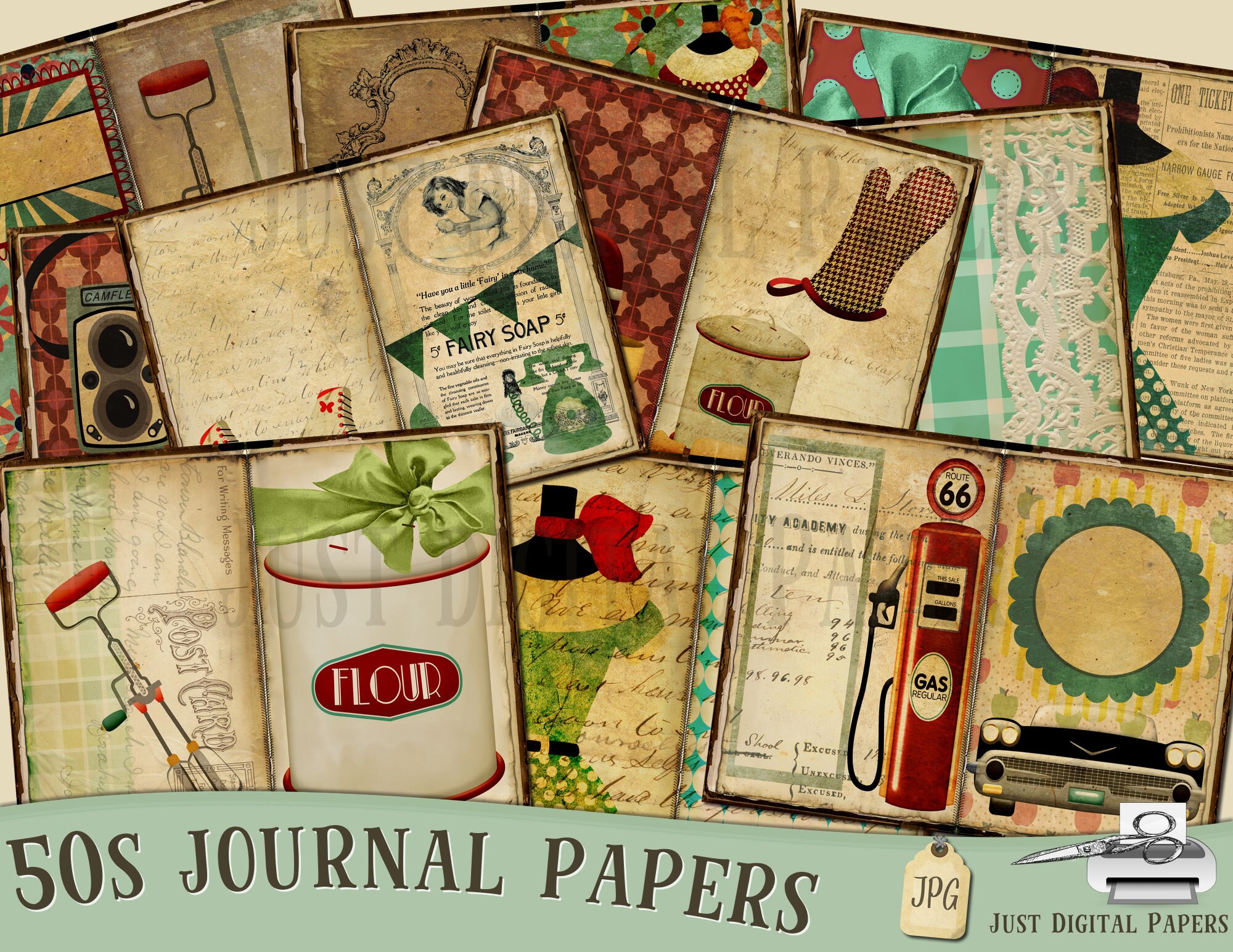 Journal Papers 50s Papers Retro Papers Ephemera Instant - Etsy Australia