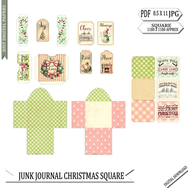 Retro Christmas, Square Folder, Printable, Christmas Card, Cut Out ...
