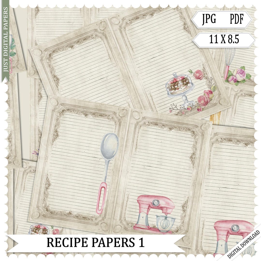 Recipe Journal Papers: Printable Kitchen Notes (digital Download) - Etsy