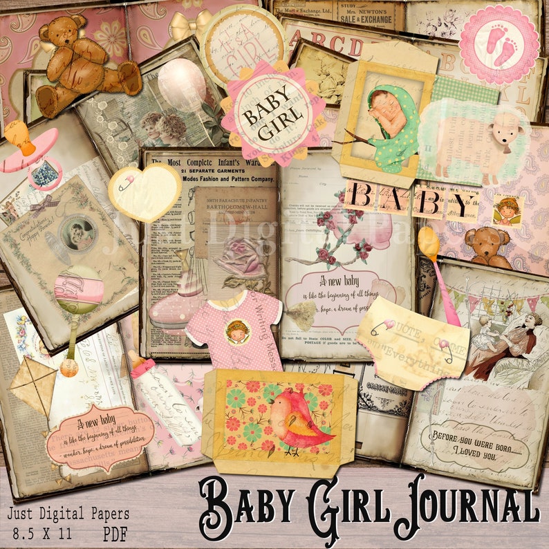 Baby Girl Journal Baby Kit Printable ScrapbookEphemera | Etsy