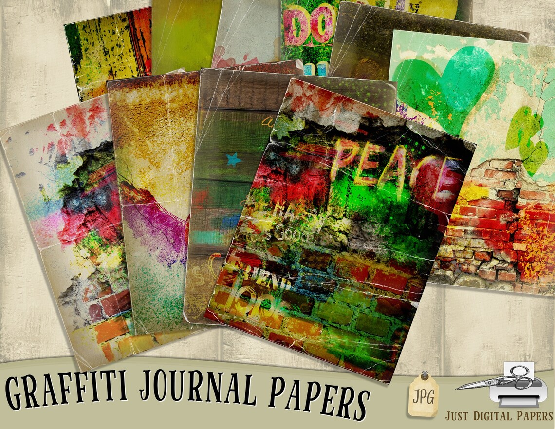 Journal Papers Graffiti Look Journal Urban Scrapbook | Etsy