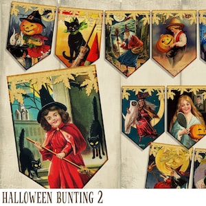 Halloween Printable Bunting, Halloween Bunting, Vintage Bunting, Retro ...