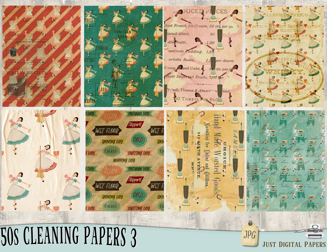 Housework Papers Grunge Journal Cleaning Scrapbook Papers | Etsy Australia