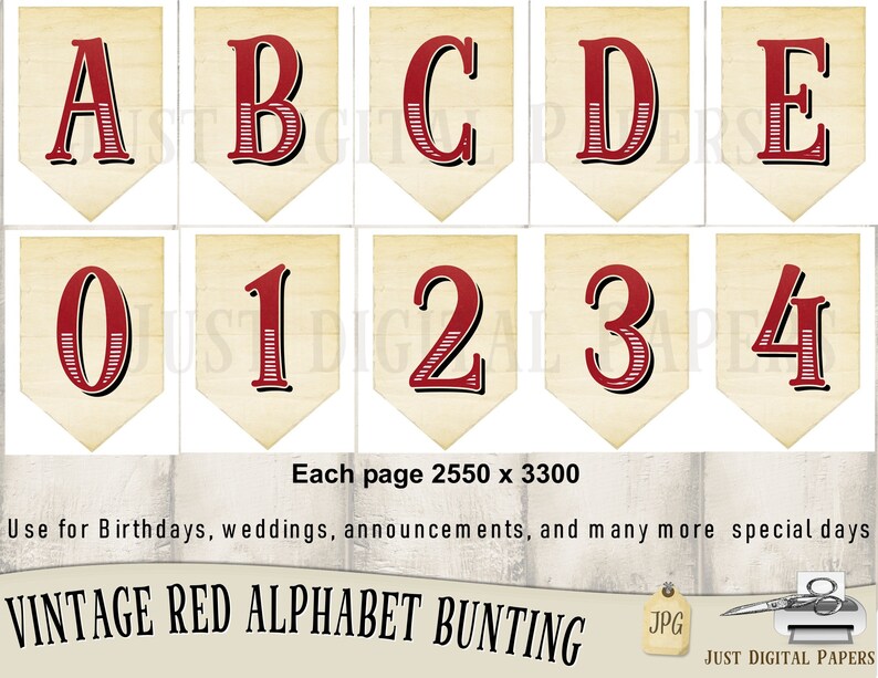 Alphabet Bunting Vintage Red Banner Printable Printable - Etsy